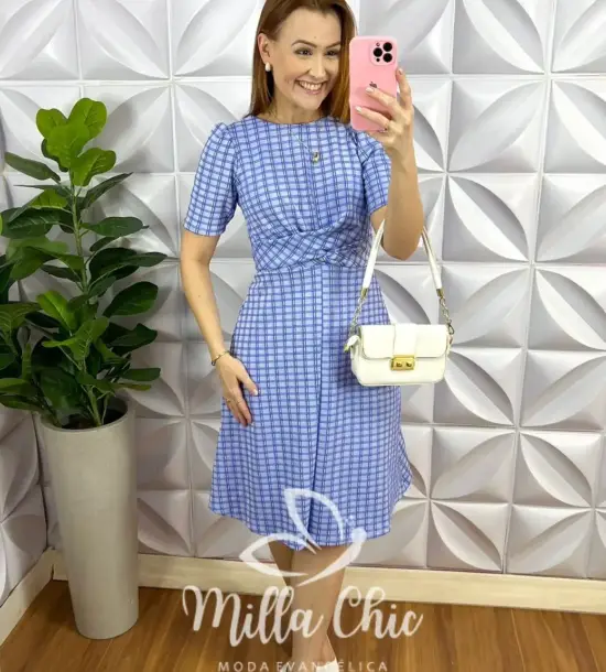 Vestido Jaccar Com Torção No Busto Lanna - Azul - Milla Chic